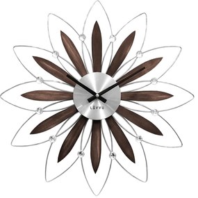 Designové paprskovité dřevěné stříbrné hodiny LAVVU CRYSTAL Flower LCT1110