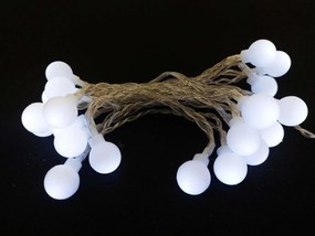 Vánoční LED světelný řetěz s kuličkami, studená bílá, 2m, na baterie