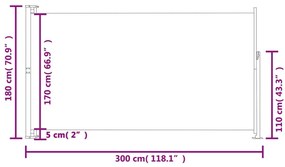 vidaXL Marketos Zatahovací boční markýza 180 x 300 cm krémová