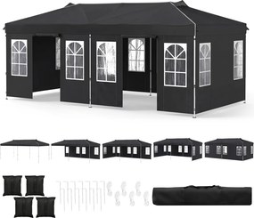 Costway Pavilon výškově nastavitelný párty stan s 6 bočními stěnami a černými