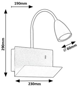Rabalux 71090 - Nástěnná lampa s poličkou TACITO 1xGU10/25W/230V bílá