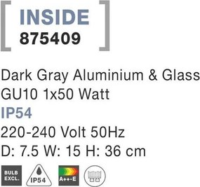 NV 875409 Venkovní svítidlo s bodcem INSIDE tmavě šedý hliník a sklo GU10 1x7W 220-240V IP54 bez žárovky - NOVA LUCE