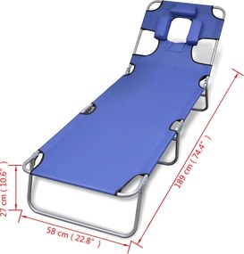 vidaXL Skládací opalovací lehátko s podhlavníky práškovaná ocel [310333] Barva: tyrkysově modrá