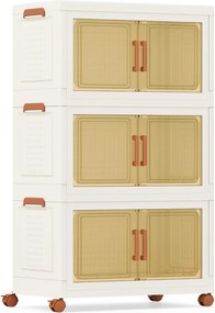Costway Úložný box s víkem a kolečky a průhlednými dveřmi Skládací – bílý