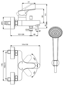 Ideal Standard Cerabase - Vanová baterie nástěnná se sprchovým setem, chrom BD600AA