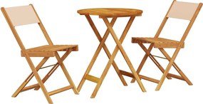 3dílný bistro set béžový textil a masivní dřevo 3281751