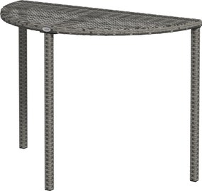Outsunny půlkruhový balkonový stolek 100 x 50 x 74 cm zahradní stolek z polyratanu a kovu šedý pro terasu a balkon | Aosom.de