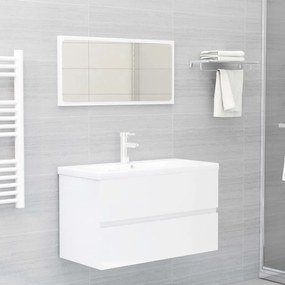 2dílný set koupelnového nábytku - skříňka + zrcadlo 80 cm - dřevotříska | bílý vysoký lesk