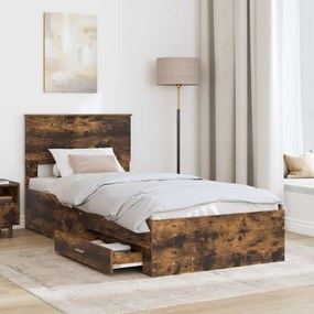 Rám postele Uzený dub a stříbrná 75 x 190 cm Kompozitní dřevo 3408330
