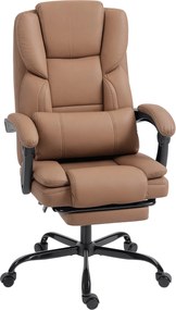 HOMCOM ergonomická kancelářská židle s opěrkou nohou — nastavitelná výška, bederní opora, 360° otáčení, eko-kůže, hnědá | Aosom