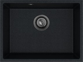 Sink Quality Crypton 60, kuchyňský granitový dřez 535x400x205 mm + černý sifon, černá skvrnitá, SKQ-CRY.B.1KBO.60.XB