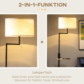 HOMCOM Stojací lampa, stojací lampa s policí, 40 W stojací lampa s USB připojením, stojací lampa, ocel, krémová, Ø40 x 168 cm, bez žárovky | Aosom