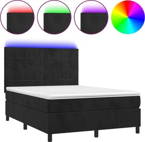 Box spring postel s matrací a LED černá 140x190 cm samet 3136121