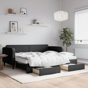 Válenda s přistýlkou a zásuvkami černá 90 x 190 cm textil 3196882