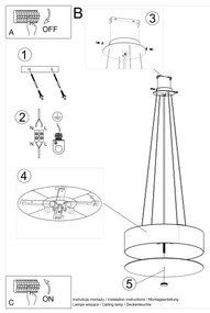 Závěsné svítidlo Skala, 1x černé textilní stínítko, (bílé sklo), (fi 50 cm)
