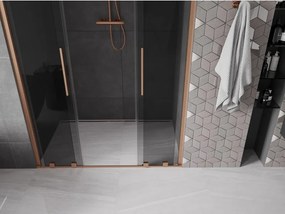 Mexen Velar L Duo, posuvné sprchové dveře do otvoru 140 cm, 8mm šedé sklo, měděná matná, 871-140-003-42-65
