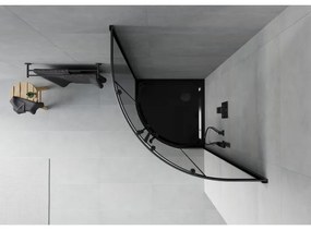 Mexen Rio, čtvrtkruhový sprchový kout s posuvnými dveřmi 90 (dveře) x 90 (dveře) x 190 cm, 5mm šedé sklo, černý profil + černá sprchová vanička Slim, 863-090-090-70-40-4170B