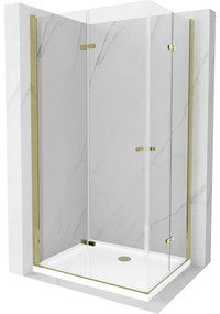 Mexen Lima Duo skládací sprchový kout 80 x 70 cm, Průhledné, Zlatá + sprchová vanička Flat - 856-080-070-50-02-4010G