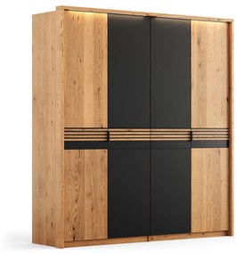 Skříň 4D s dvojitými skleněnými dveřmi, dub, barva přírodní dub, kolekce Ravello