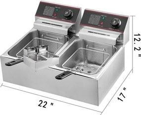Elektrická fritéza 12 L 5000 W s dvojitým košem YB-82 se dvěma zásobníky na desku