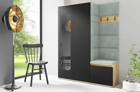 Eka Předsíňová stěna s čalouněnými panely Trinity 11 - Dub Artisan s černou / Světlá zelená 2321