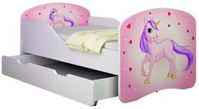Dětská postel - Poník jednorožec + jméno 140x70 cm + šuplík