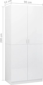 vidaXL Šatní skříň 90 x 52 x 200 cm dřevotříska [800636] Barva: bílá s vysokým leskem