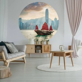 WallArt Kruhová tapeta Skyline with Junk Boat 142,5 cm - Default Title