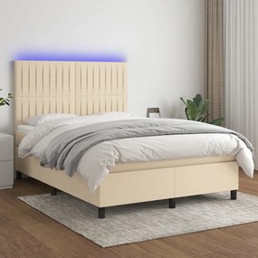 Box spring postel s matrací a LED krémová 140x190 cm textil,  3135034