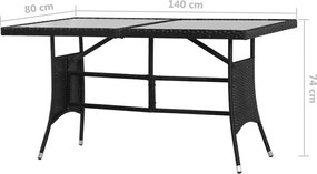 vidaXL Zahradní stůl černý 140 x 80 x 74 cm polyratan [43931]