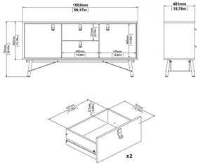 Tvilum Komoda Rain 2d2s černý MAT/ořech