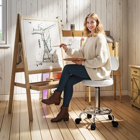 HOMCOM nastavitelná otočná stolička na kolečkách s opěradlem, bílá PU — výška 70–86 cm