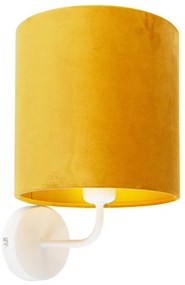 Vintage nástěnná lampa bílá se žlutým sametovým odstínem - Matt