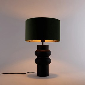 Designová stolní lampa s černým sametovým stínítkem zelená se zlatem 35 cm - Alisia