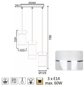 ACA DECOR Závěsné svítidlo MANE max. 3x60W/E14/230V/IP20, barva chromu