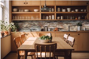DIMEX | Fototapeta do kuchyně Kamenná stěna KI-420-253 | 420 x 60 cm | hnědá, béžová