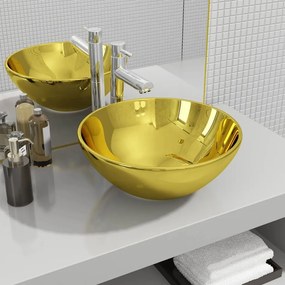vidaXL Keramické koupelnové umyvadlo kulaté [141929] Barva: zlatá