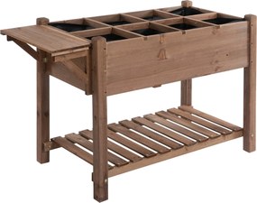 Vyvýšený záhon Outsunny s 8 dělenými sekcemi, skládacími policemi a květináčem, solidní dřevo, hnědý, 123 x 54 x 80 cm | Aosom