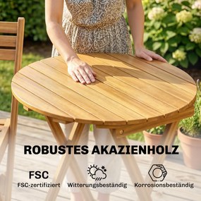 Balkonový nábytek set 3-dílný FSC dřevo skládací zahradní nábytek set s kulatým stolem 2 židle sedák polštář prodyšný lamelový sedák