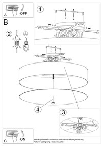Stropní svítidlo Skala, 1x bílé textilní stínítko, (bílé sklo), (fi 80 cm)