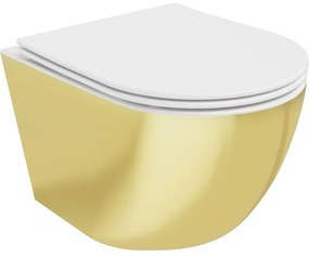 Mexen Lena WC mísa Rimless s pomalu padající deskou slim, duroplast, bílá/Zlatá- 30224006