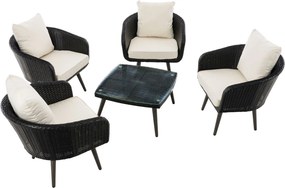 Lounge souprava Ameland plochý ratan krémově bílá 45 cm (tmavě šedá) – černá