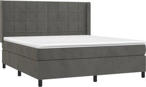 Box spring postel s matrací a LED tmavě šedá 180x200 cm samet 3139578
