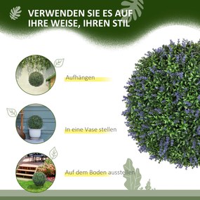 HOMCOM Sada 2 umělých levandulí, pokojová rostlina 42 cm, umělá rostlina ve tvaru koule, velké dekorativní umělé květiny pro domácnost, kancelář, cho…