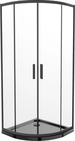 Mexen Rio, čtvrtkruhový sprchový kout s posuvnými dveřmi 70 x 70 cm, 5mm čiré sklo, černý profil + černá sprchová vanička, 863-070-070-70-00-4170B