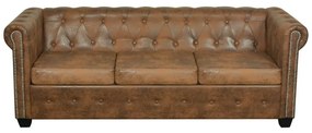 Chesterfield sedačka 3místná umělá kůže hnědá 243620