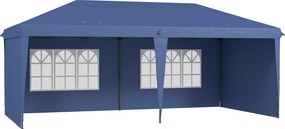 Outsunny skládací pavilon 6x3 m, pop-up s 4 odnímatelnými bočními stěnami, zahradní pavilon se 2 okny a přepravní taškou, modrý