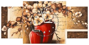 Gario Obraz s hodinami Orchideje v červené váze - 3 dílný Rozměry: 90 x 30 cm