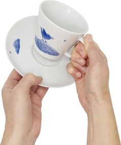 Porcelánový šálek s podšálkem Na vlnách ptačí radosti, 280 ml – s originální českou kresbou