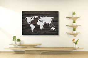 Obraz mapa světa na dřevě - 60x40